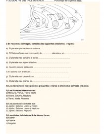 Prueba Del Sistema Solar, Grado 3 Examen Final Personal | PDF